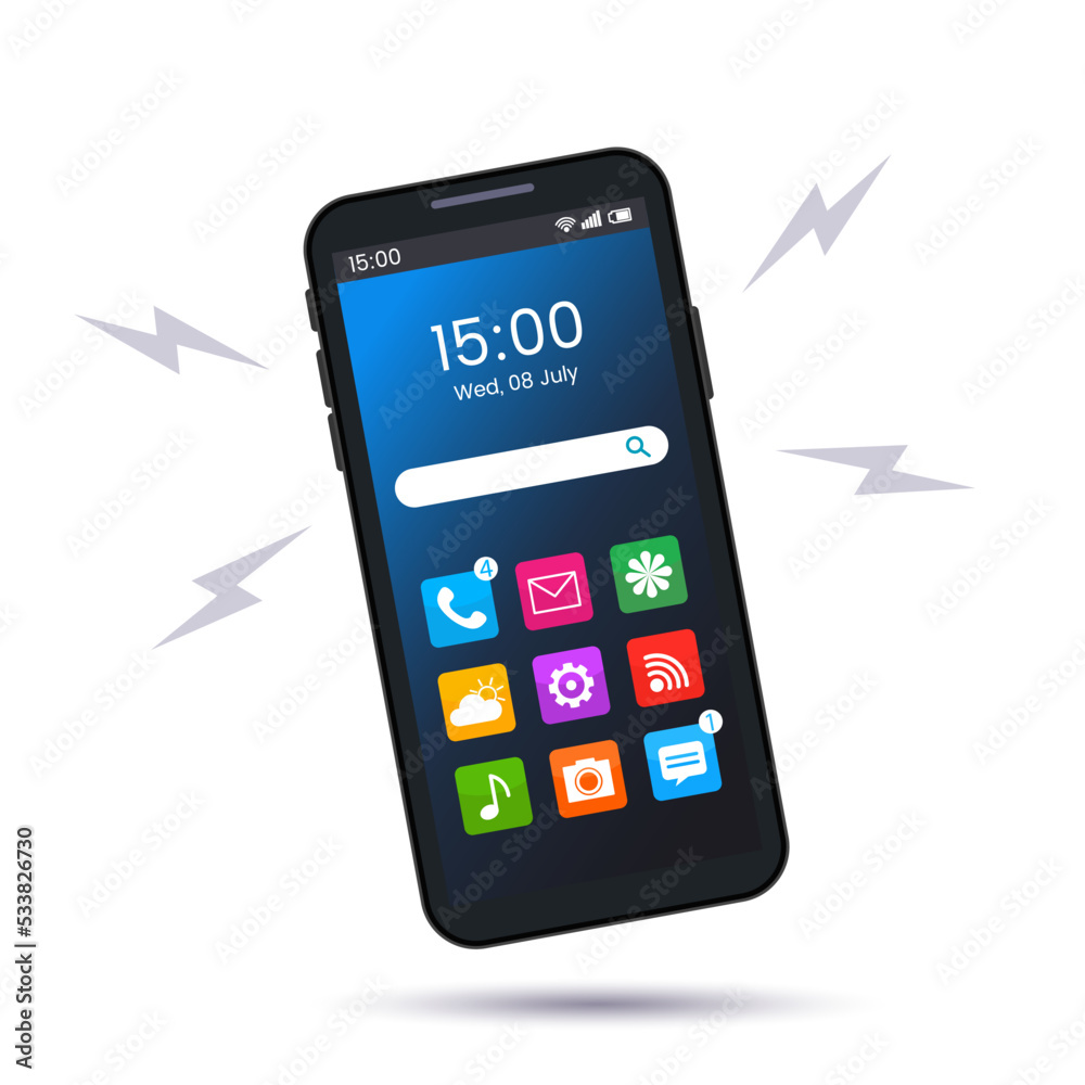 phone ring. realistic smartphone screen page layout with different ...