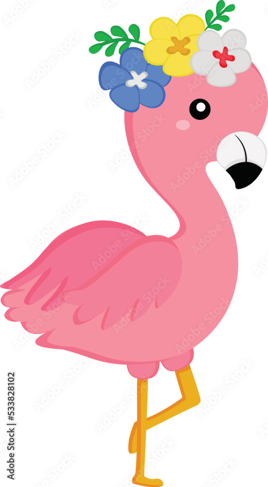 Cute Pink Flamingo Bird Animal Illustration Vector Clipart Stock Vector ...