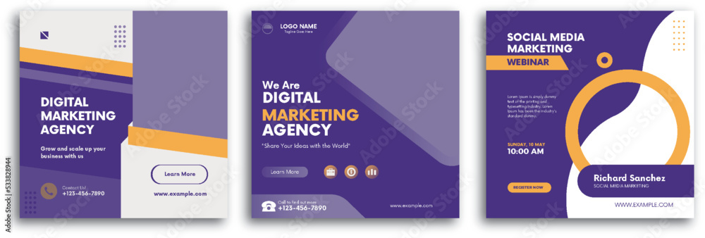 Social Media Post Layout Set with Blue and Teal Overlay Elements Stock ...