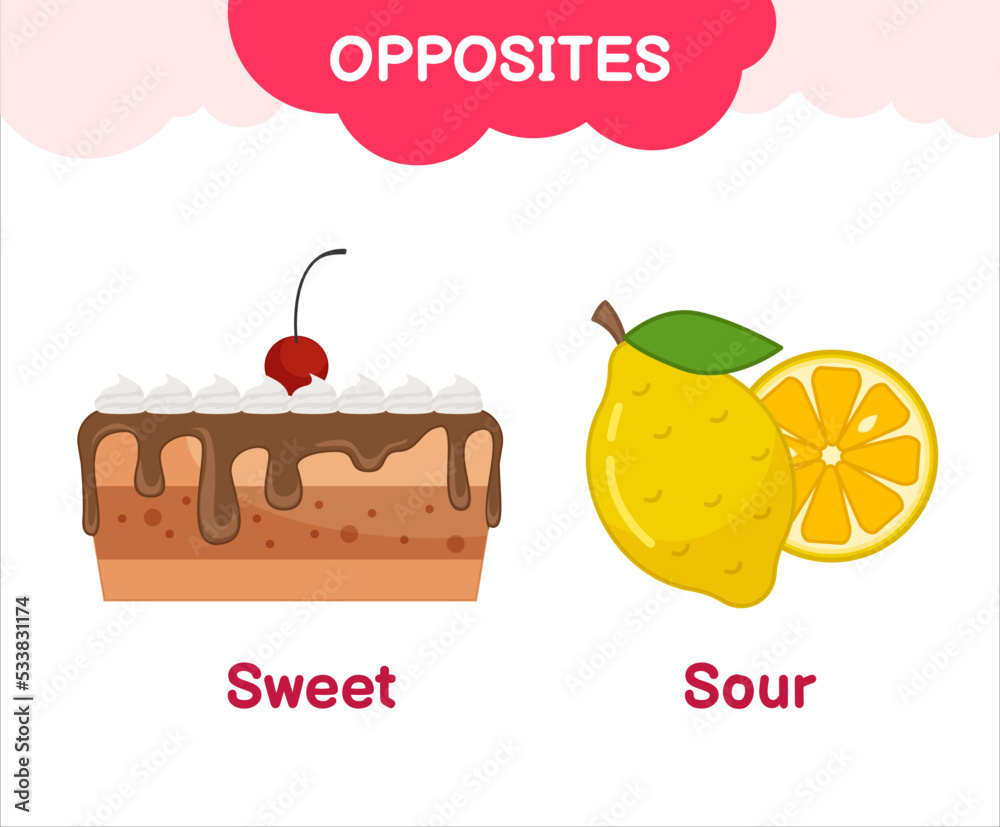 Vector learning material for kids opposites sweet sour. Cartoon ...