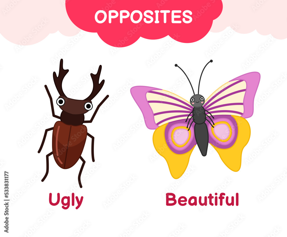 Vector learning material for kids opposites beautiful ugly. Cartoon ...