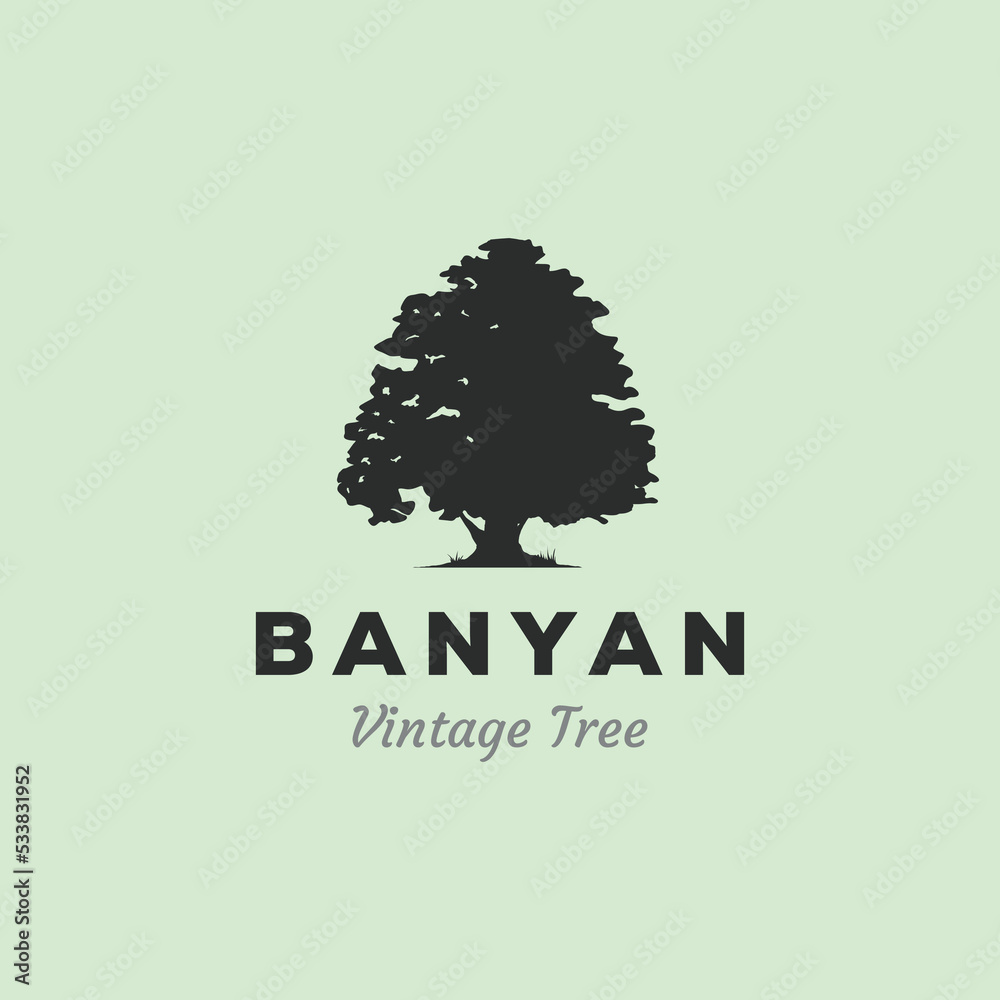 vintage retro banyan tree logo vector design illustration Stock Vector ... vintage retro banyan tree logo vector design illustration Stock Vector ...