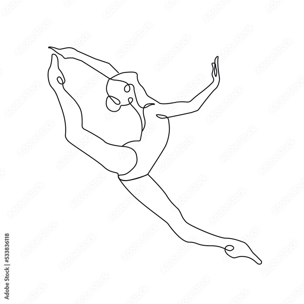 One Line Drawing Woman Ballerina Jumping Vector Illustration ...