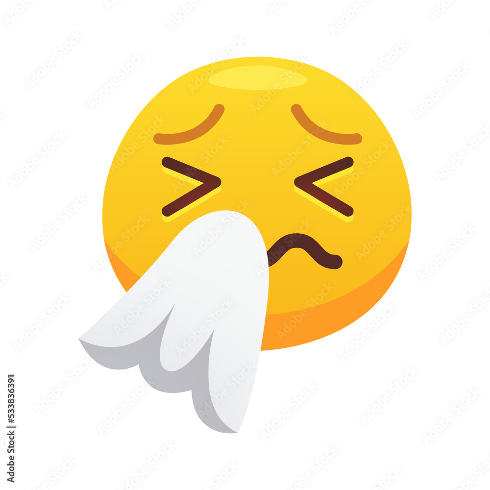 Emoji face blows his nose in a handkerchief, flat icon for web design ...