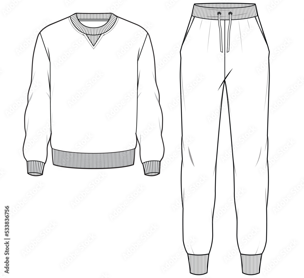 mens loungewear set flat sketch vector illustration template. cad ...
