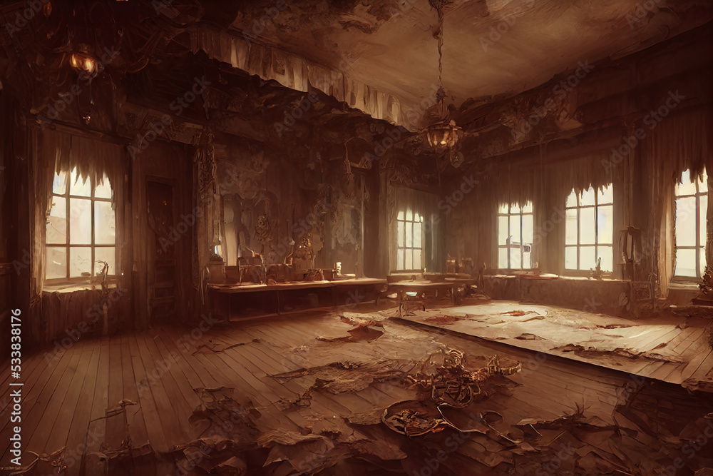 creepy interior of a fantasy mansion, concept art, digital illustration ...