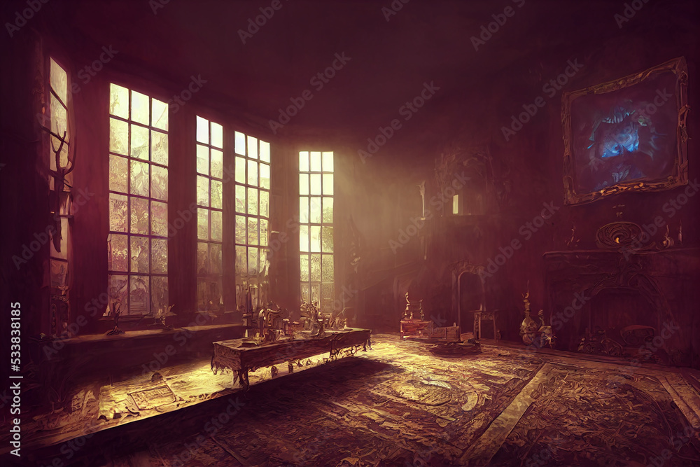 creepy interior of a fantasy mansion, concept art, digital illustration ...