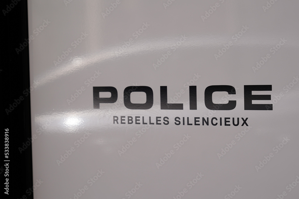 police logo text and brand sign on store house universe Stock Photo ...