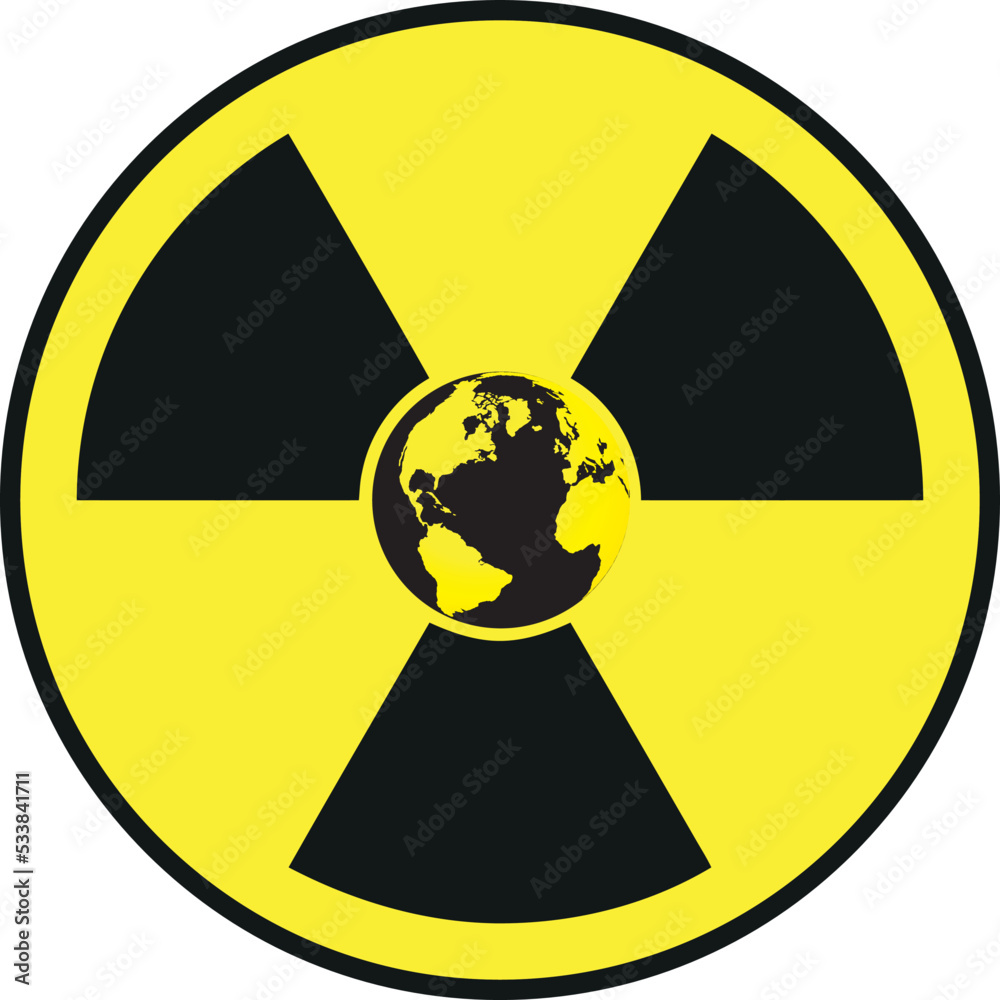 Radiation pollution of planet Earth. Yellow sign of radiation pollution ...