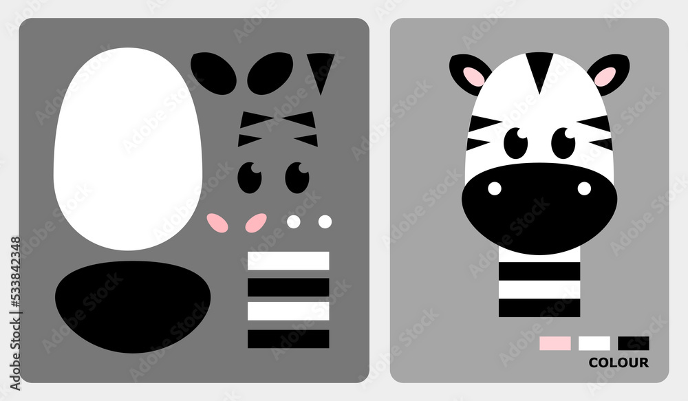 Zebra pattern for kids crafts or paper crafts. Vector illustration of a ...