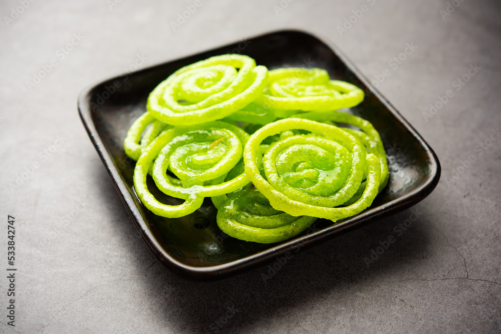 Green Jalebi mithai or sweet from India, a Twist to a traditional ...
