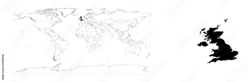 Vector United Kingdom map showing country location on world map and ...