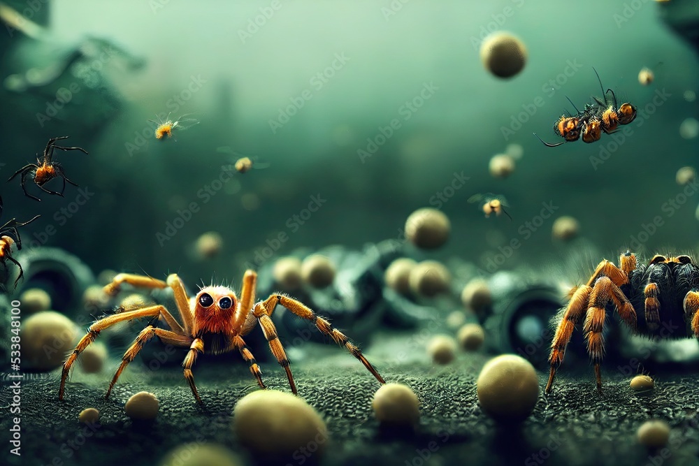 Spiders infest the houses of the town at night. An urban infestation of ...