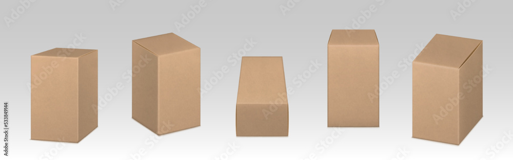Box mockup, craft eco package, brown square carton parcel container ...