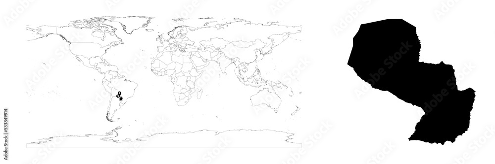 Vector Paraguay map showing country location on world map and solid map ...