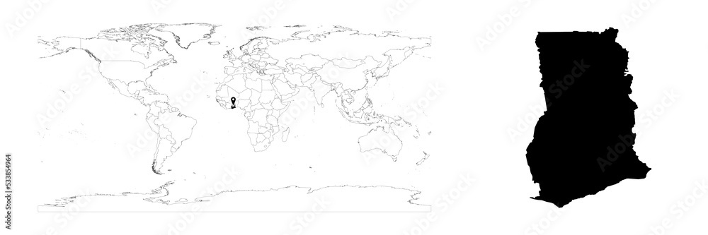 Vector Ghana map showing country location on world map and solid map ...