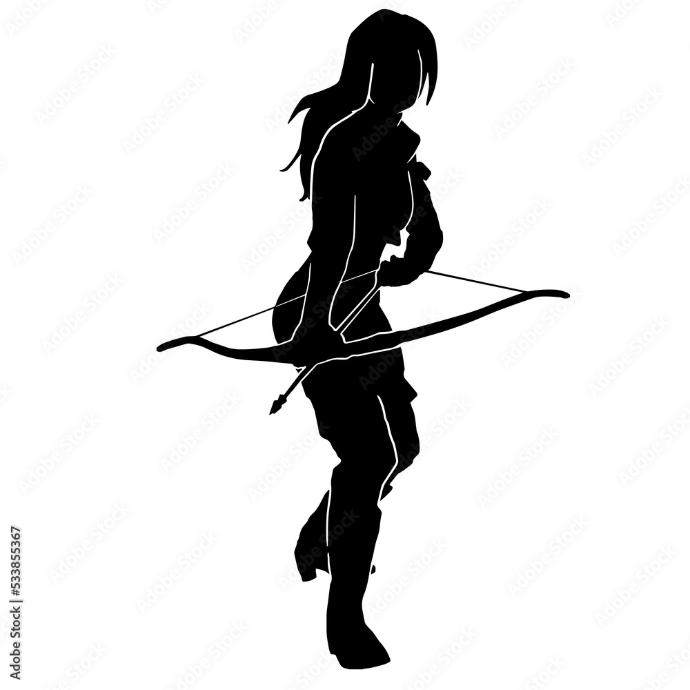Archer Silhouette, Female Warrior Character Design. Silhouette girl ...