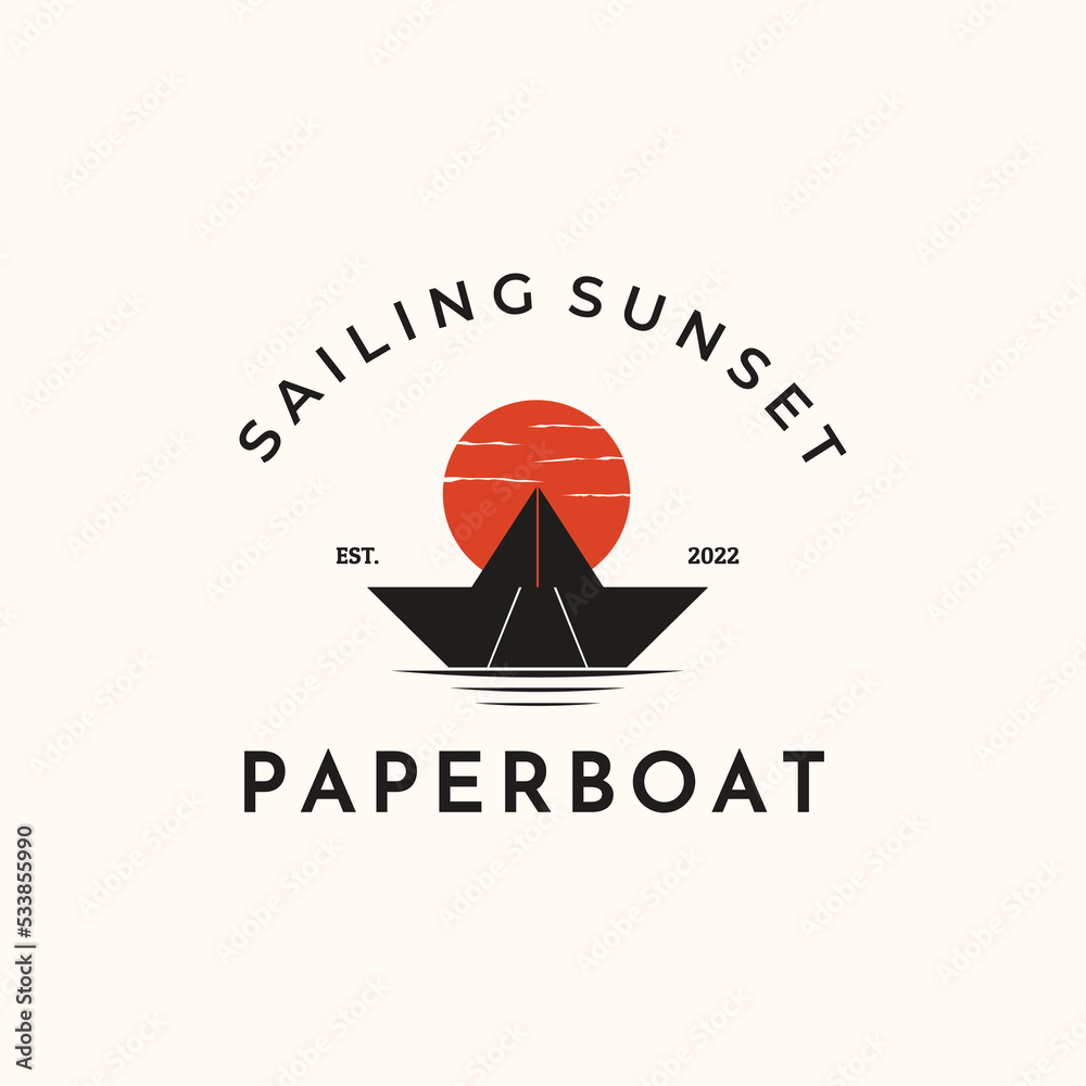 paperboat vintage logo vector minimalist illustration design, paper ...