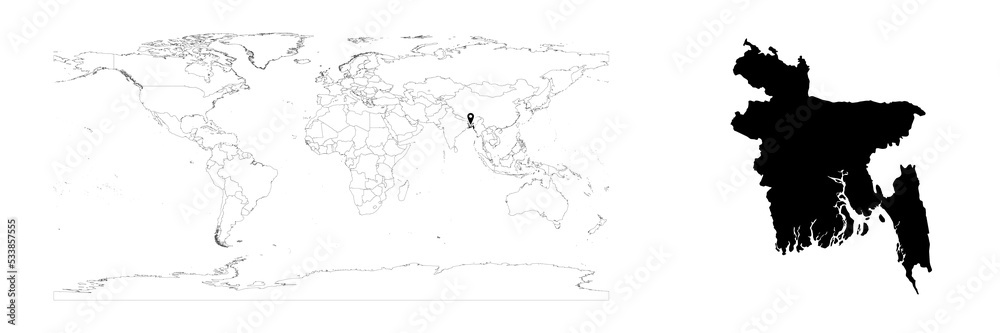 Vector Bangladesh map showing country location on world map and solid ...