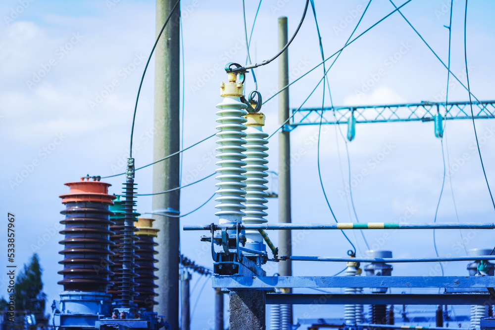 High voltage power transformer substation.High voltage electric power ...