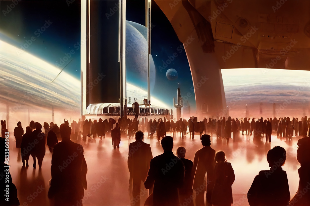 A large interstellar spaceship traveling through the galaxy to earth in ...