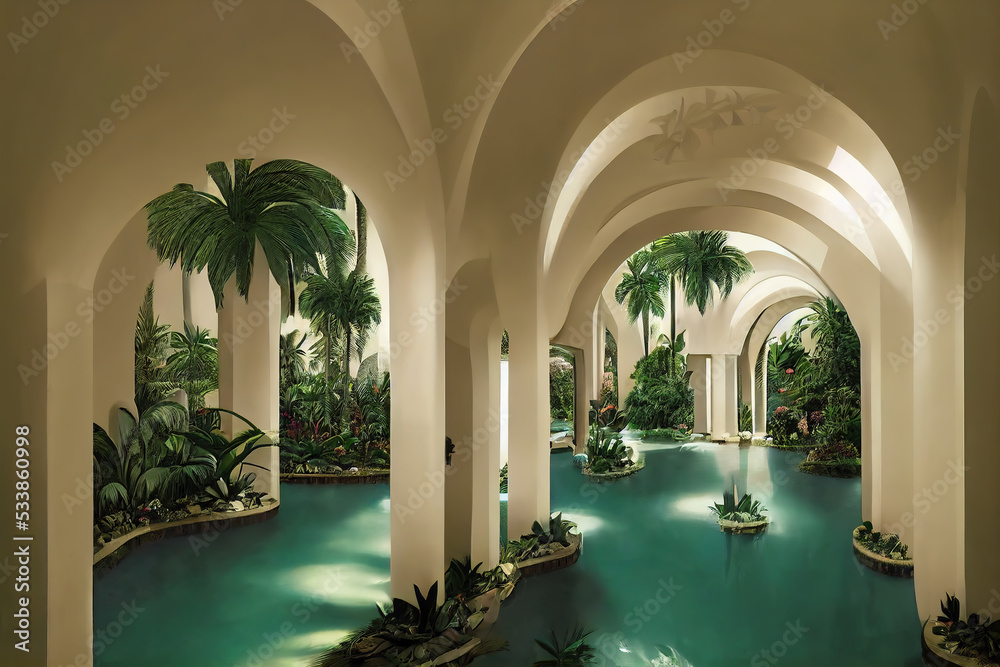 Ancient swimming thermal bath for royals. Antique interior design ...