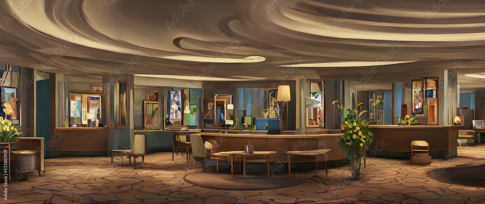 Artistic concept painting of a beautiful hotel reception hall ...