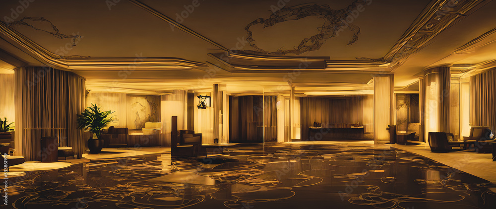 Artistic concept painting of a beautiful hotel reception hall ...