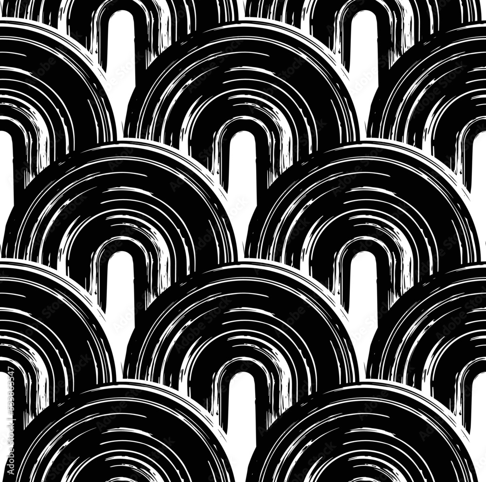 Black paint brush stroke vector seamless pattern. Hand drawn curved ...