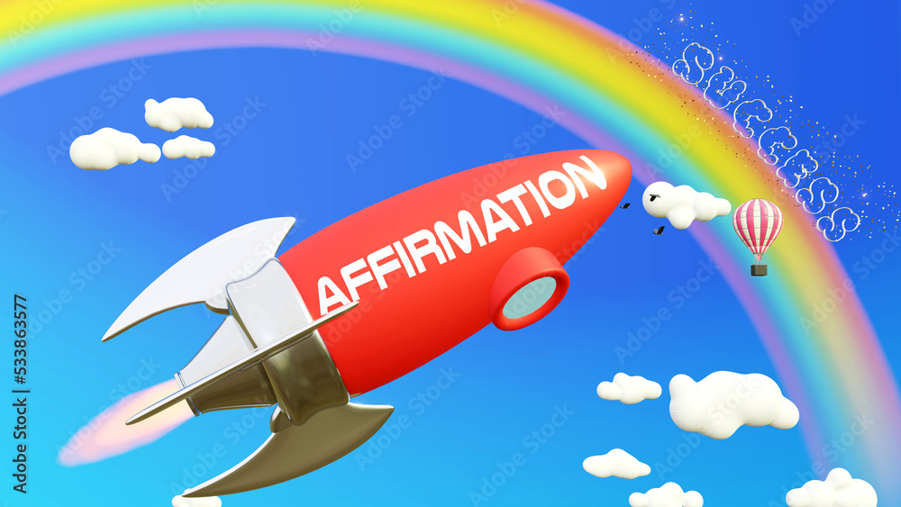 Affirmation help achieving success in business and life. Cartoon rocket ...