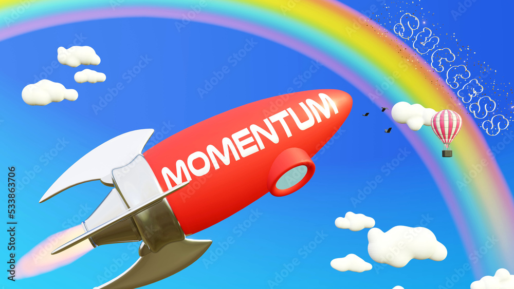 Momentum help achieving success in business and life. Cartoon rocket ...