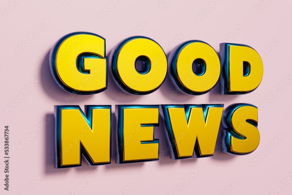 Good News. Words in capital letters, gold metallic shiny style. Saying ...