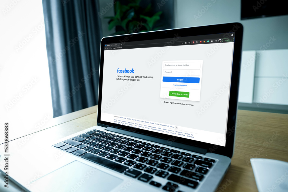 Bangkok,Thailand. SEPTEMPER 29,2022 : Laptop computer on wooden desk ...