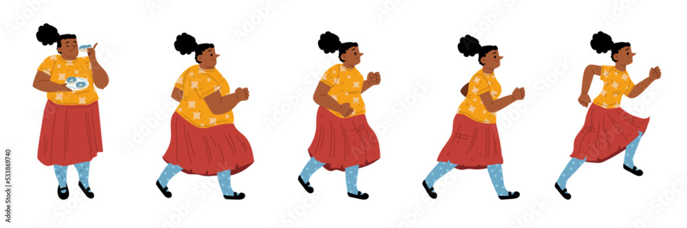 Fat woman run, obese person weight loss concept. Chubby female ...