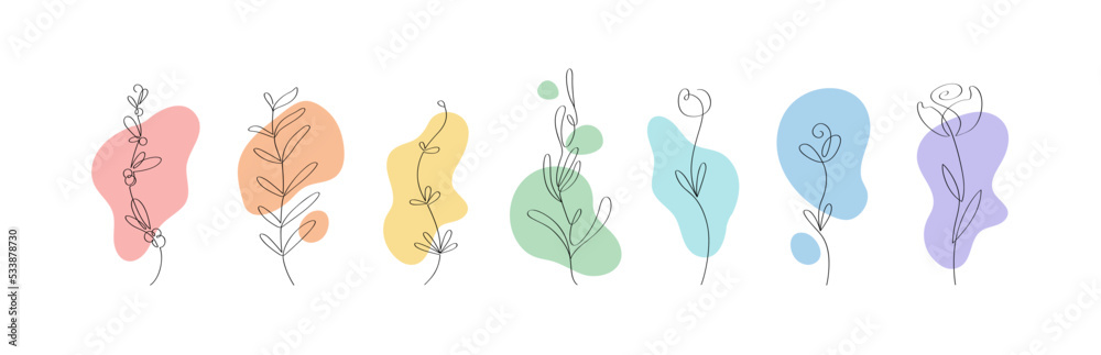 Abstract vector flat one line art illustration set. Continous line ...