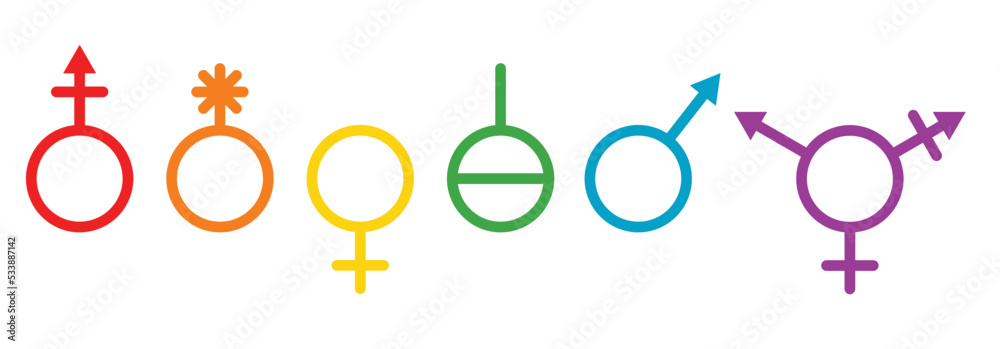 Different gender isolated, LGBTQ rainbow set. Transgender, non-binary ...