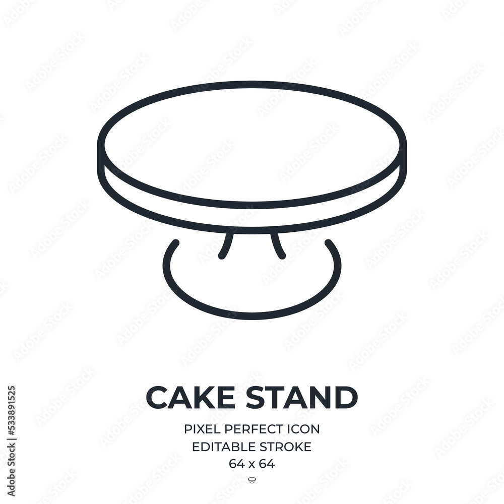 Cake stand editable stroke outline icon isolated on white background ...