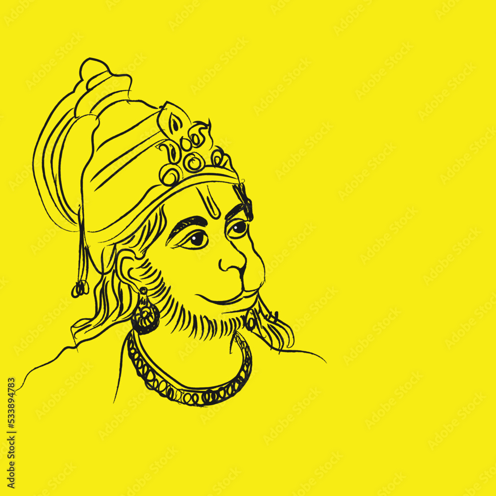 Poster hanuman ji line art isolated yellow background – Wall Art ...