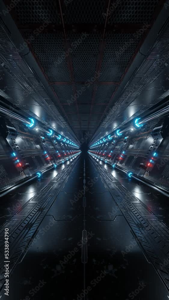 Vertical 3D rendered animated loop of a spaceship background in space ...