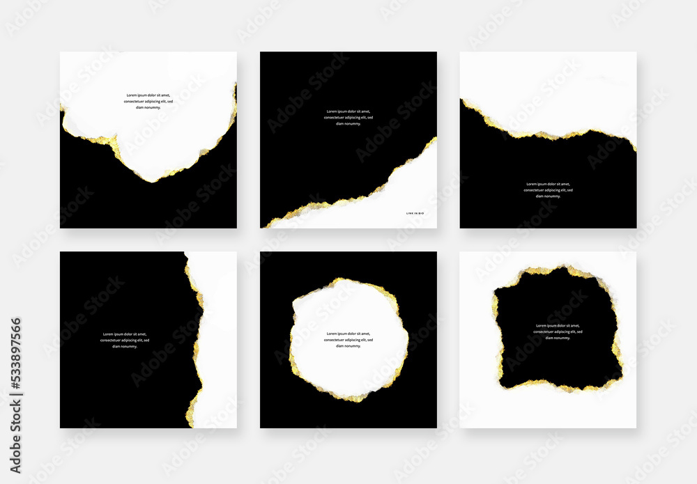 Creative Social Media Posts With Torn Paper and Gold Texture Stock ...