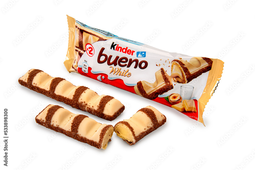 Alba, Italy - September 28, 2022: Kinder Bueno White, wafer covered ...