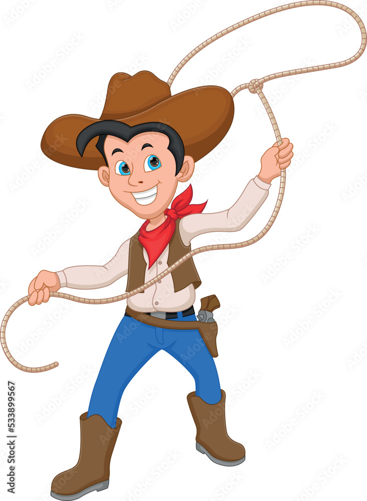 cartoon cowboy twirling lasso Stock Vector | Adobe Stock