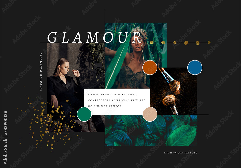 Glamour MoodBoard Mockup With Gold Design Elements Stock Template ...