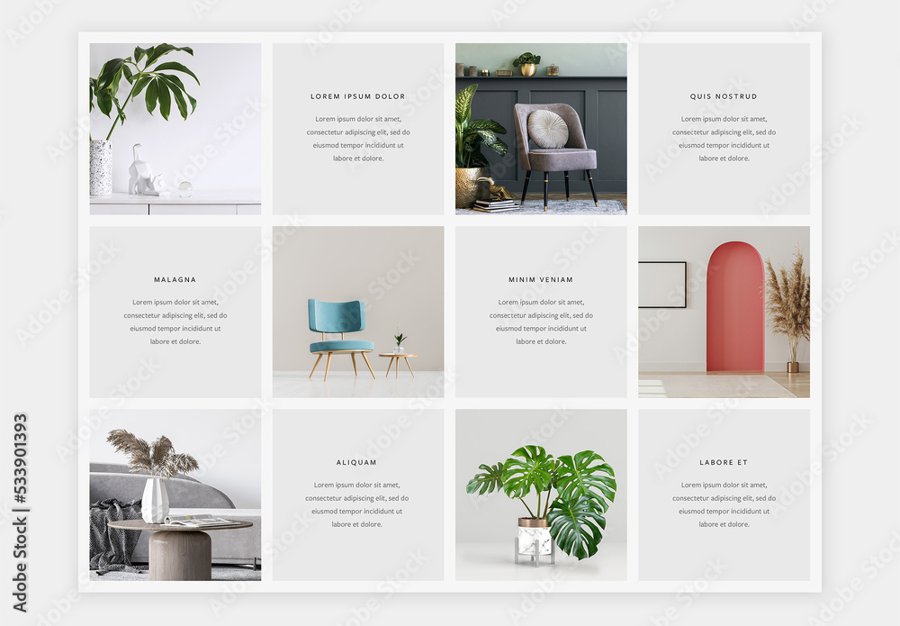 Minimal MoodBoard Mockup With Square Photo Placeholders Stock Template ...