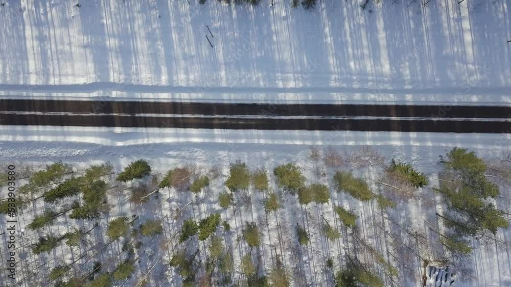 Vídeo do Stock: Winter icy road conditions in Finnish Lapland. Drone ...