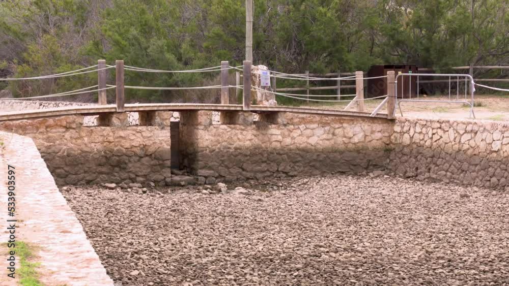 footage of a water basin next to a dried up spring showing the effects ...