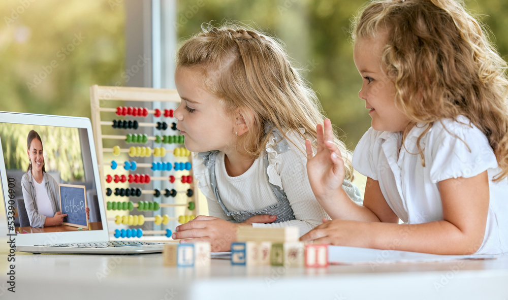 Foto de Education, learning and kids in online class, kindergarten ...