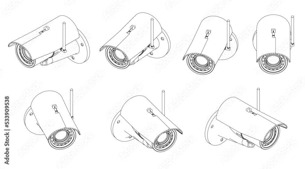 Set with contours of a video surveillance camera in different positions ...