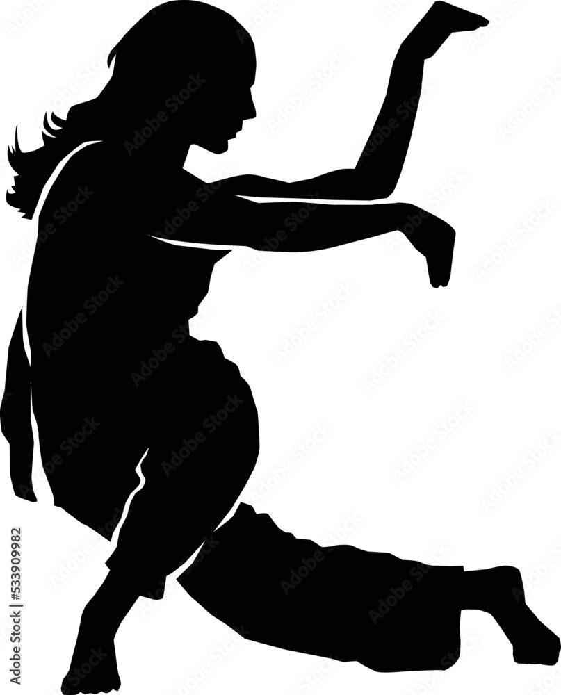 female wushu. kung fu athlete silhouette on white background Stock ...