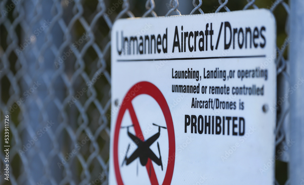 Unnamed aircraft and drones sign saying that is forbidden or prohibited ...